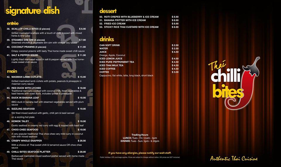 Menu at Thai Chilli Bites restaurant, Northmead, G3/2-6 Campbell St