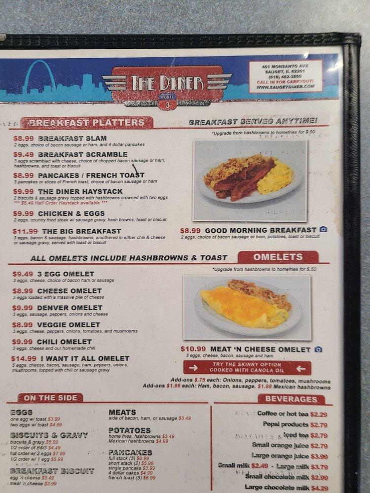 Menu at Diner Inc cafe, Sauget