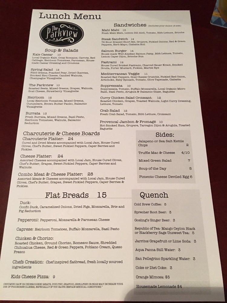Menu at The Parkview pub & bar, Winter Park