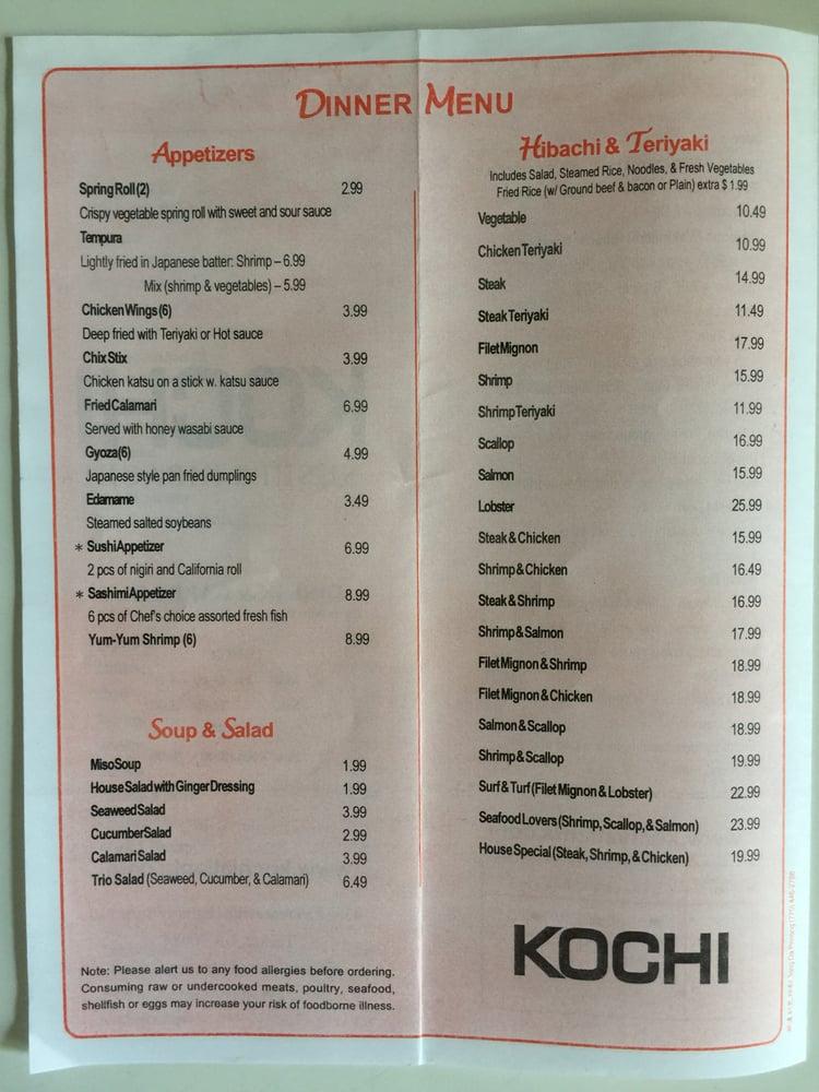 Menu at Kochi Sushi & Hibachi restaurant, Tucker, Lawrenceville Hwy #110