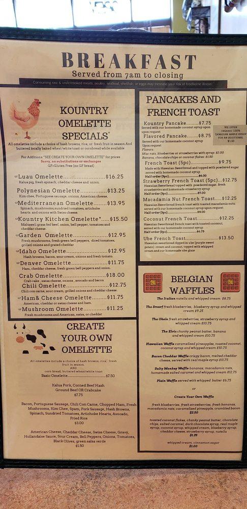 Menu at Kountry Style Kitchen Restaurant Ewa Beach, Ewa Beach