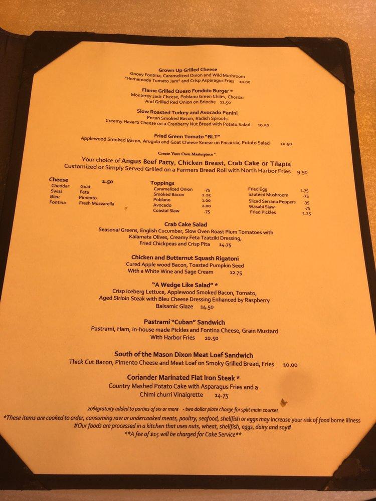 Menu at North Harbor Club, Davidson