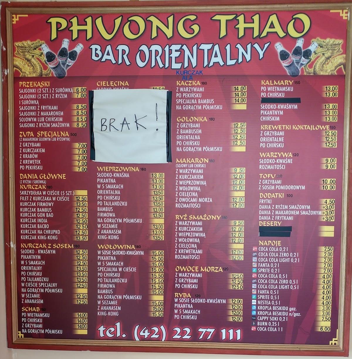 Menu at Phuong Thao restaurant, Pabianice