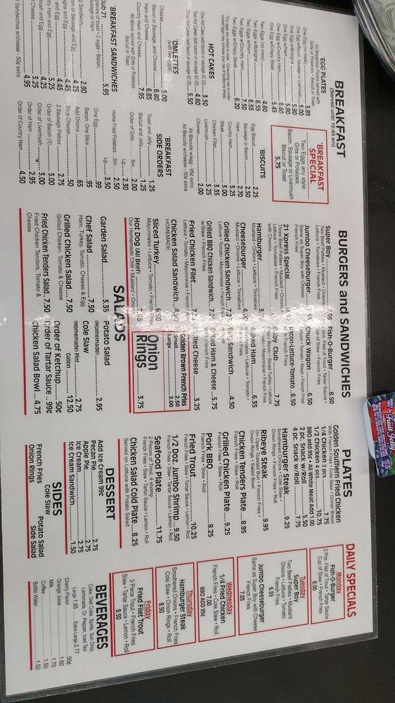 Menu at South 21 Family Restaurant, Charlotte, Brookshire Blvd