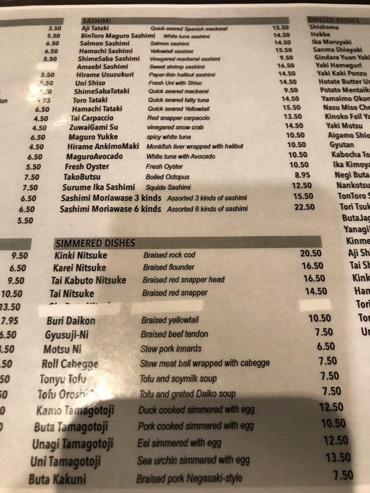 Menu at TANTO Japanese Restaurant, Sunnyvale