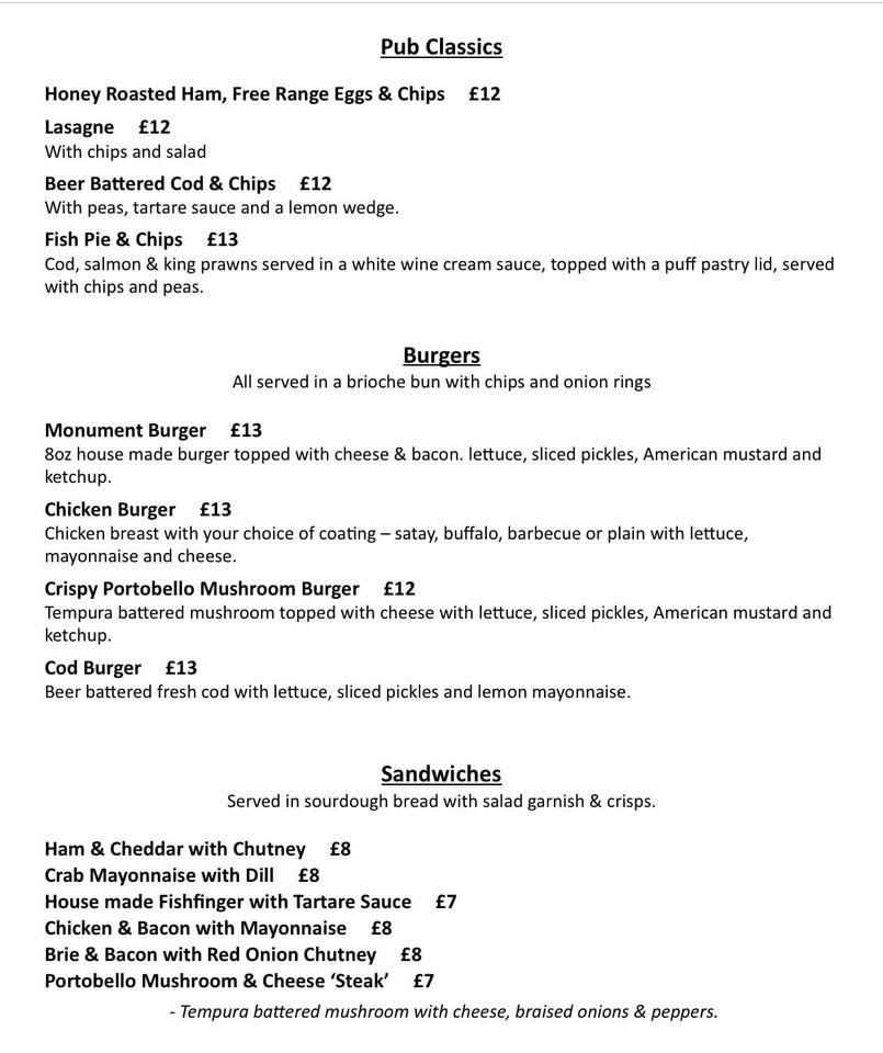 Menu at The Monument pub & bar, Whitstable