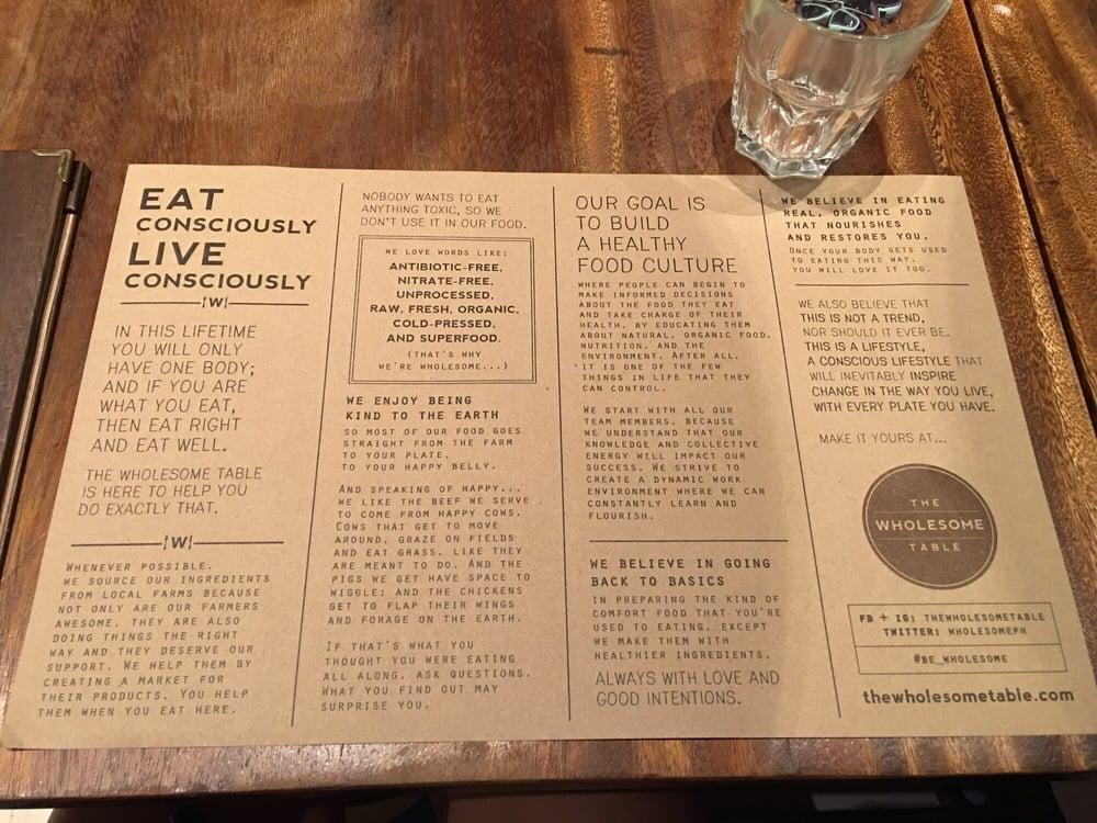 Menu at The Wholesome Table BGC restaurant, Taguig, Central Square