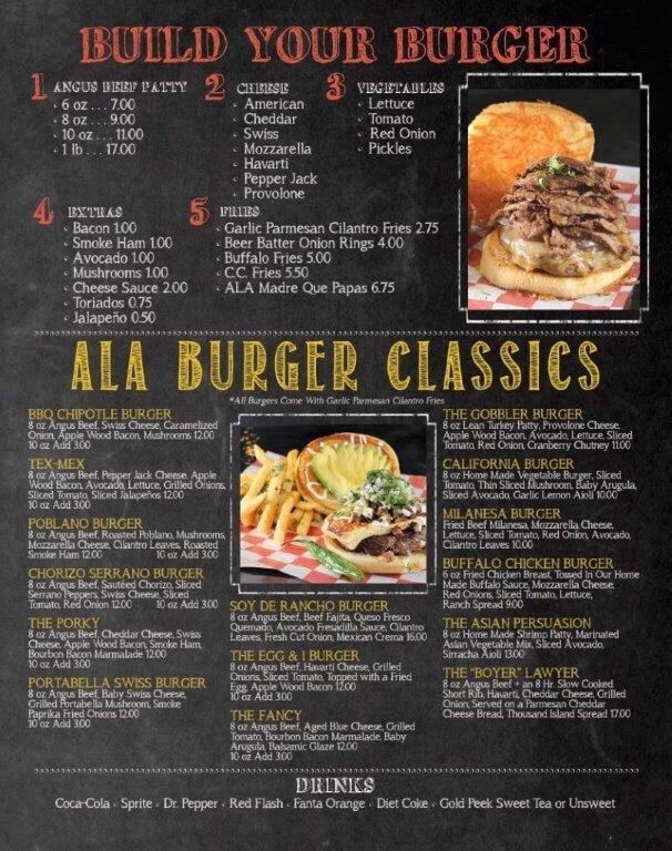 Menu at Ala Burger, Laredo