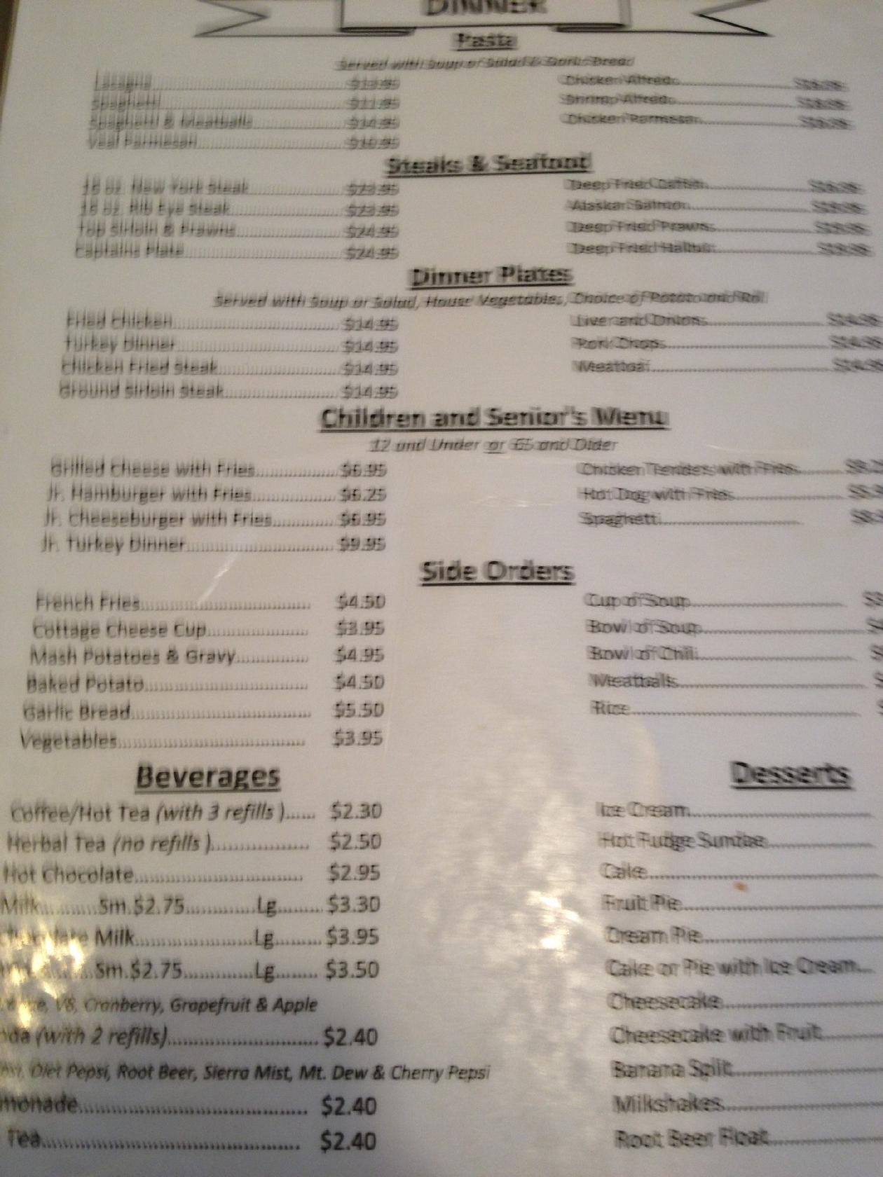 Menu at Airport Way Restaurant, Fairbanks