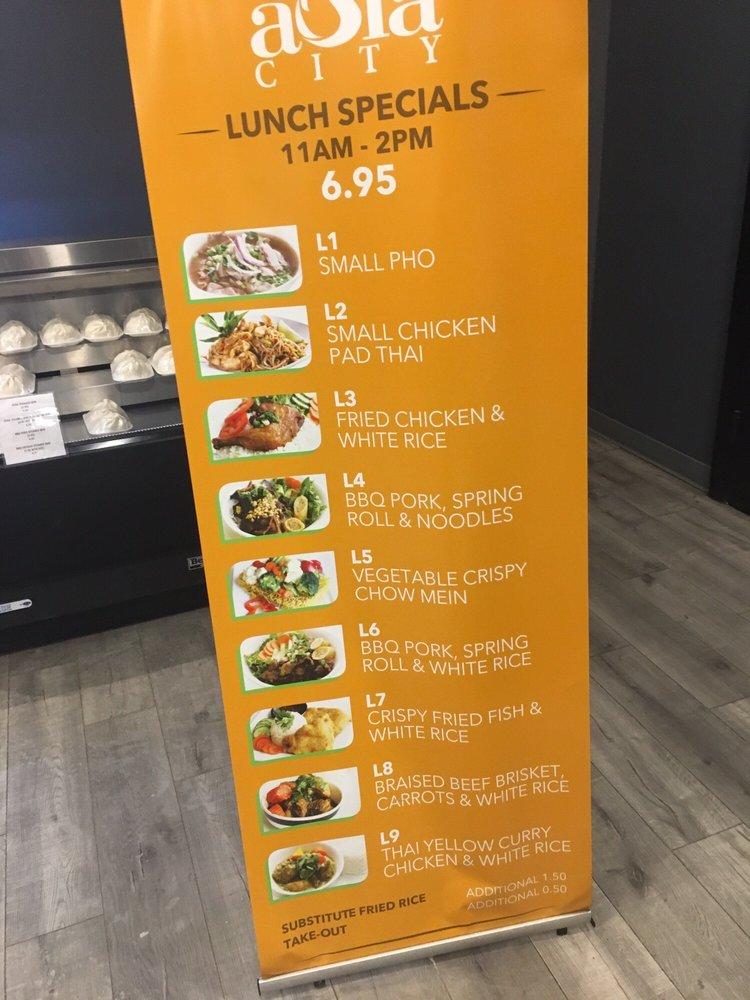 Menu au Asia City restaurant, Winnipeg, McPhillips St