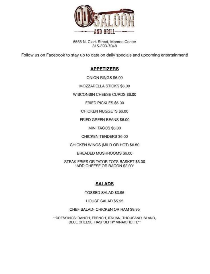 Menu at Double-O Saloon & Grill pub & bar, Monroe Center