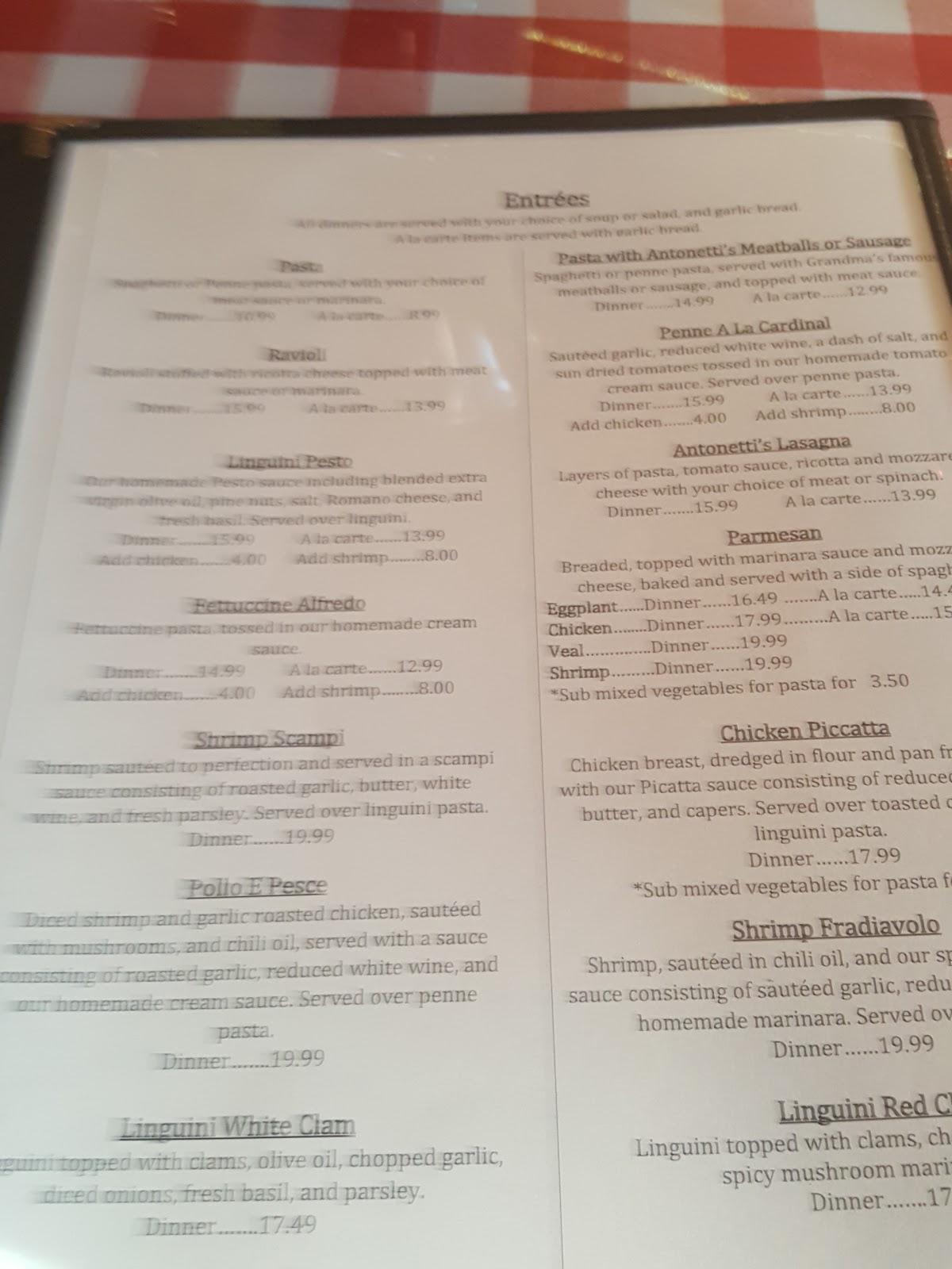 Menu at Mama Cella's pizzeria, San Diego, Bernardo Center Dr