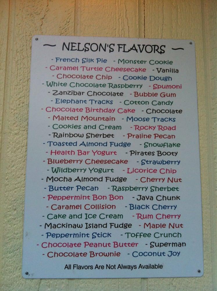 Menu at Nelson's Ice Cream restaurant, Stillwater