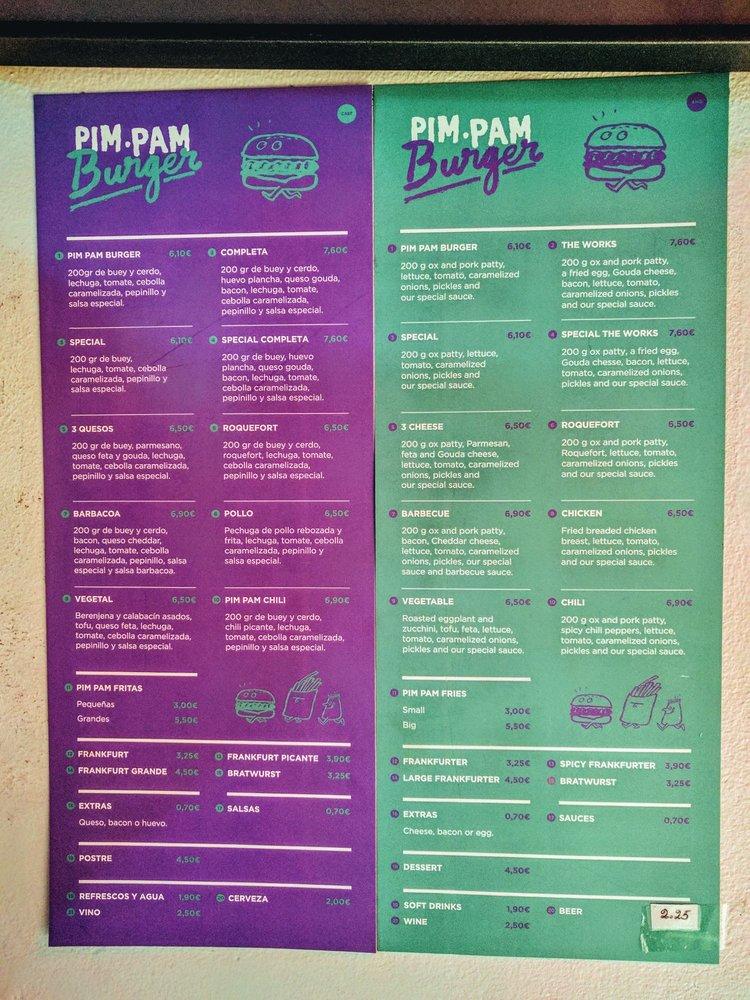 Menu at Pim Pam Plats fast food, Barcelona, Carrer Rec 18