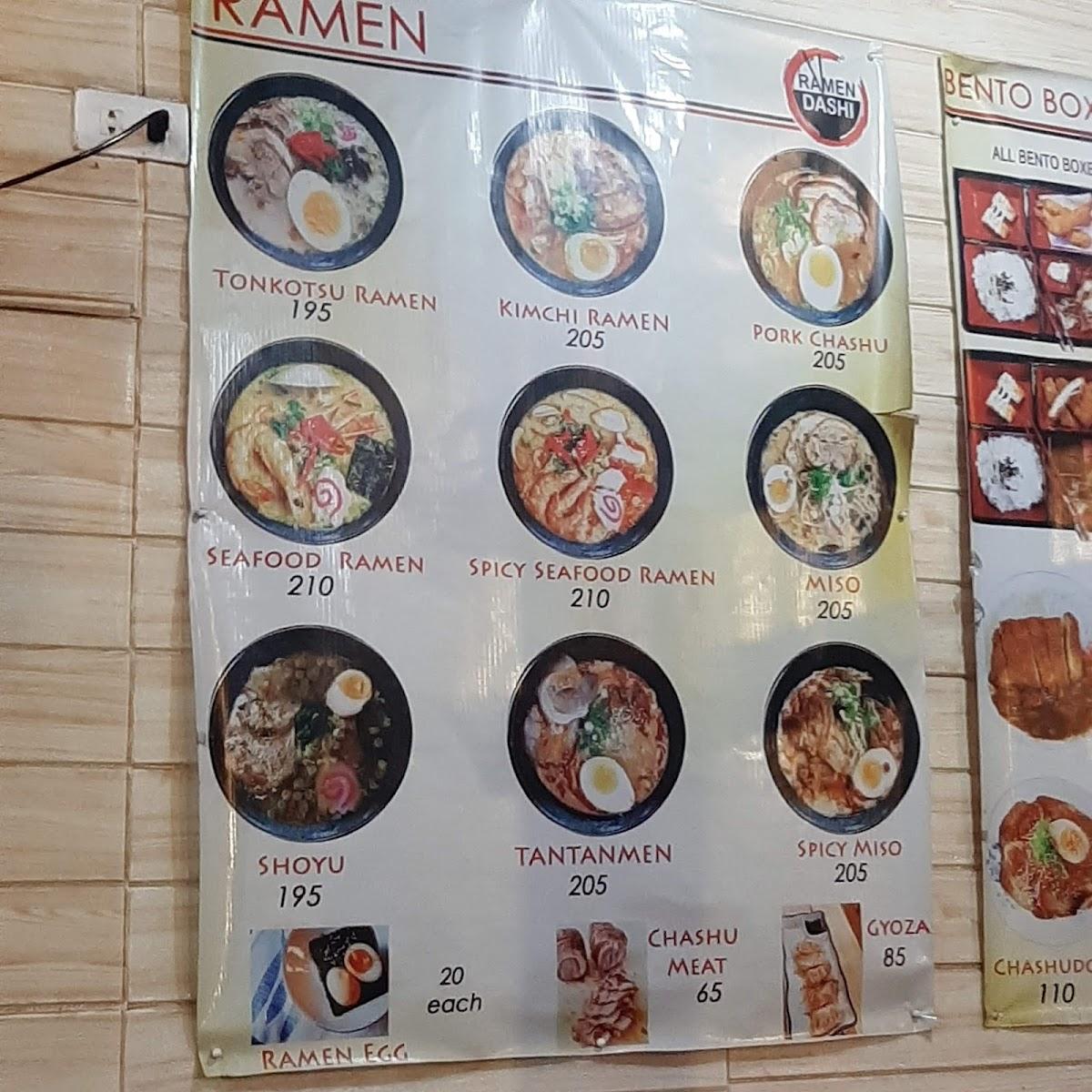 Carta del restaurante Ramen Dashi, Dávao