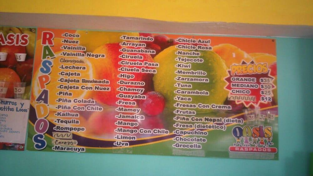 Menu at Oasis Raspados desserts, Puerto Peñasco