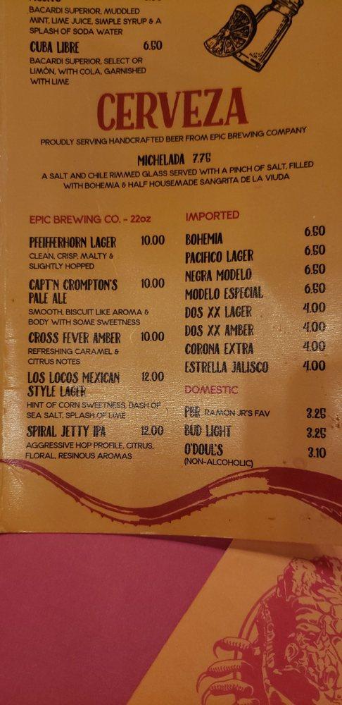 Menu at Red Iguana 2 restaurant, Salt Lake City