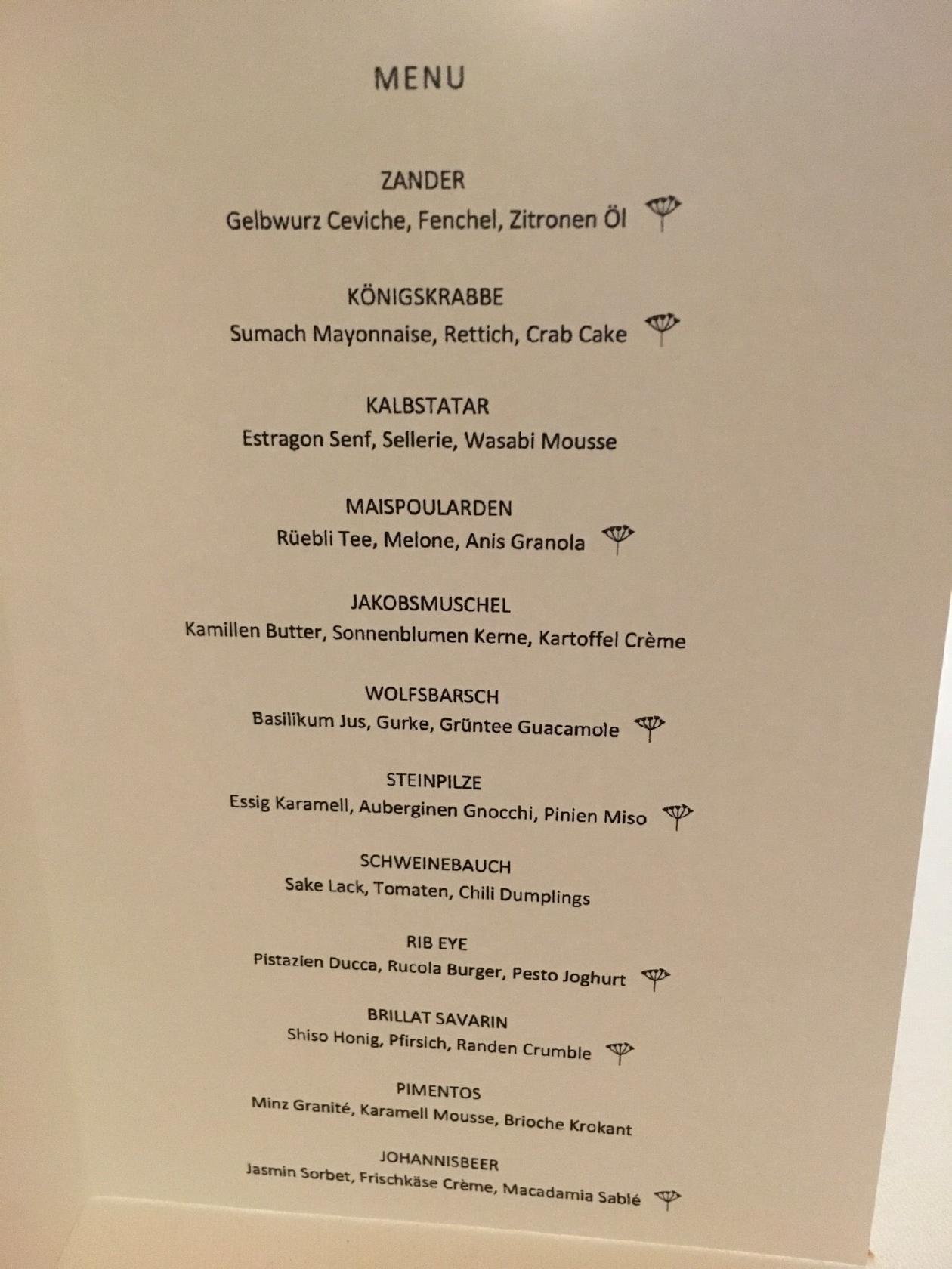 Menu at STUCKI, Basel