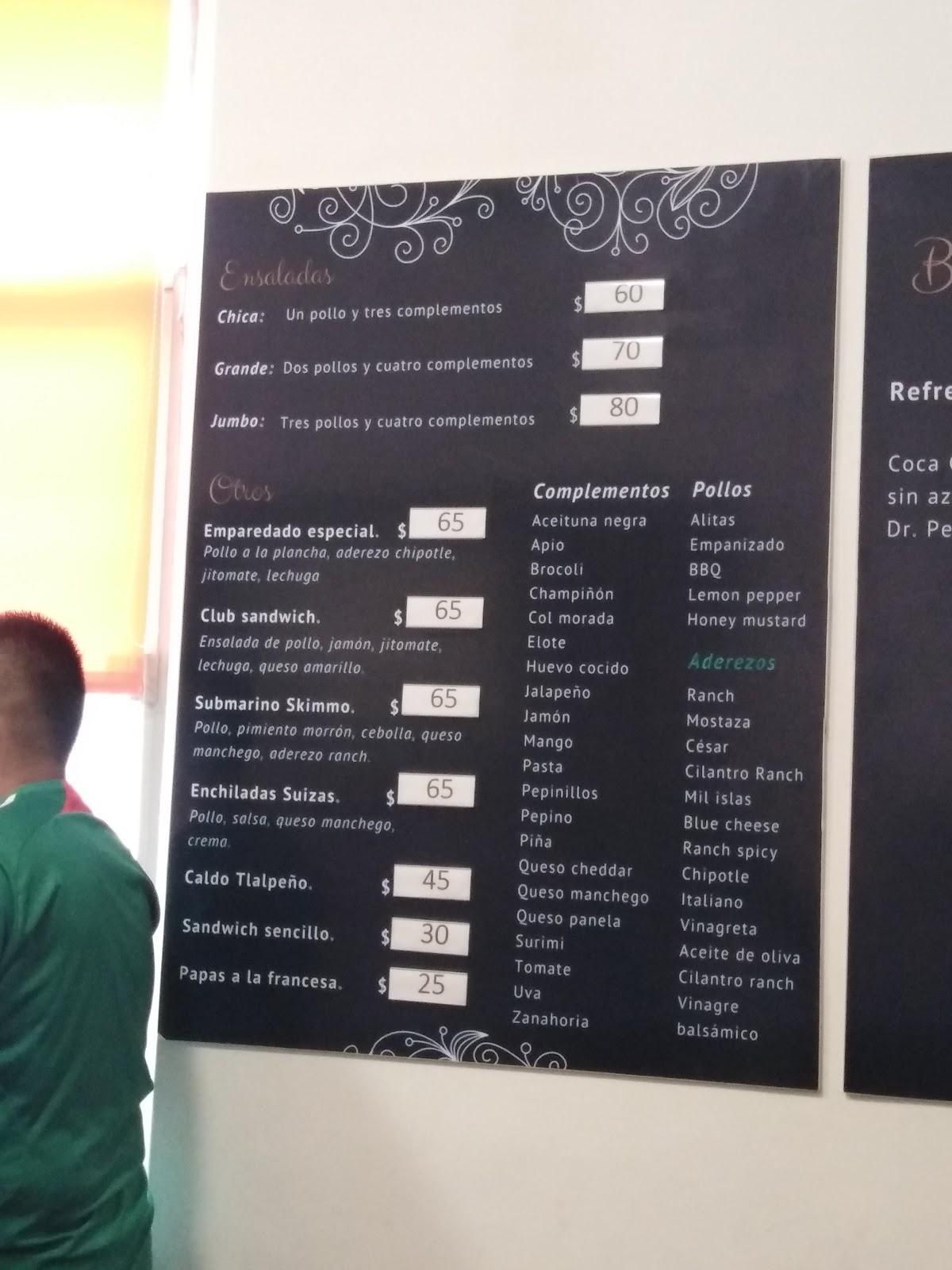Carta del restaurante Skimmo, Monterrey