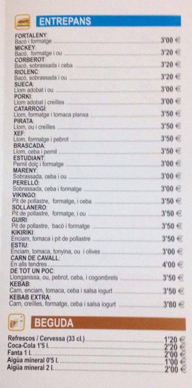 Menu at De tot un poc restaurant, Sueca