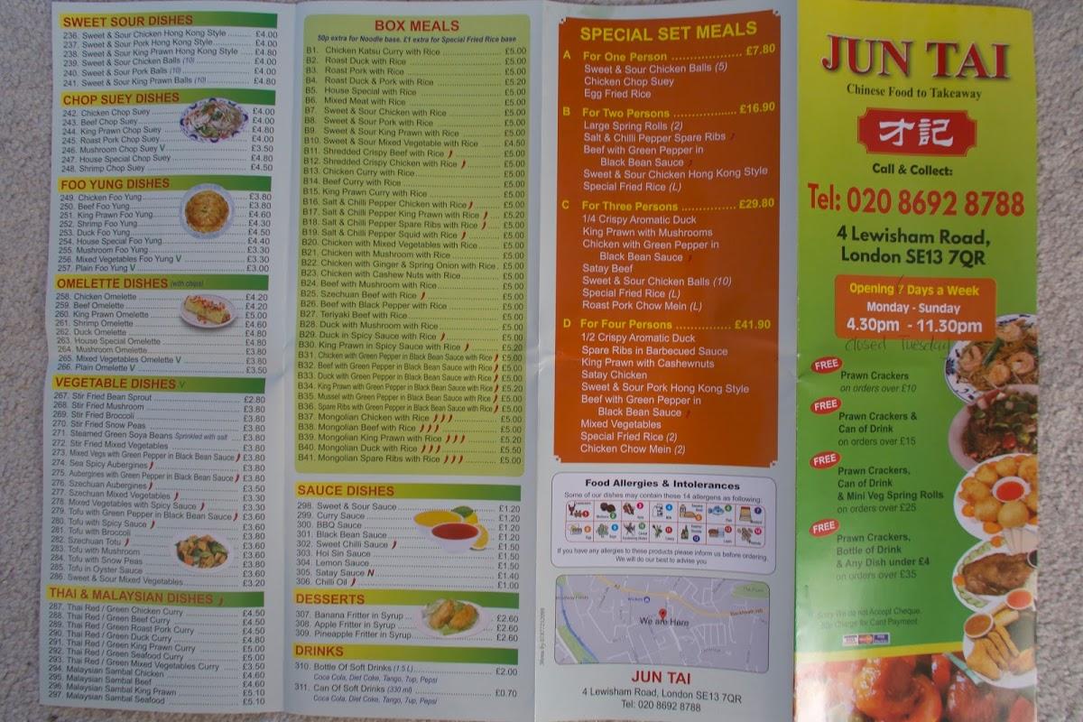 Menu at Jun Tai restaurant, London