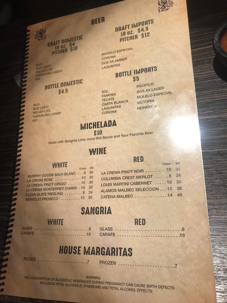Menu at Mayan Kitchen restaurant, Chattanooga