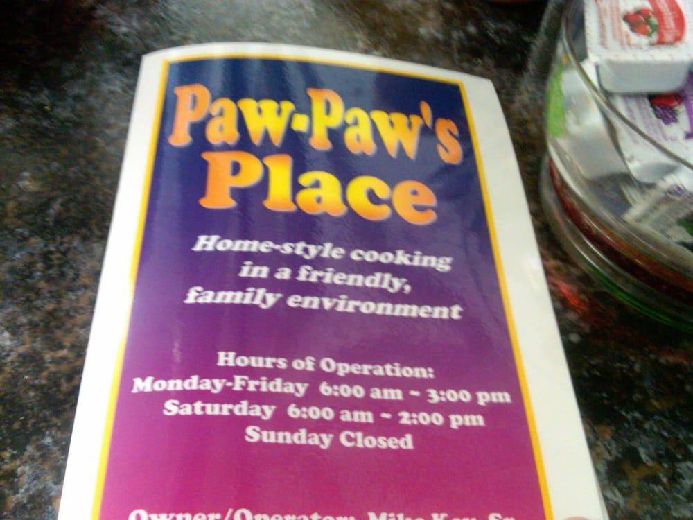 Menu at Paw-Paw's Place restaurant, Asheboro