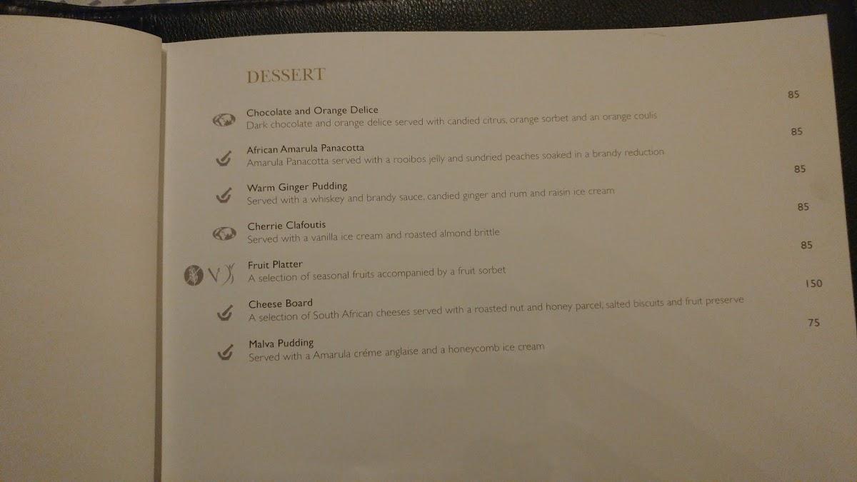 Menu at Quills Restaurant, Kempton Park
