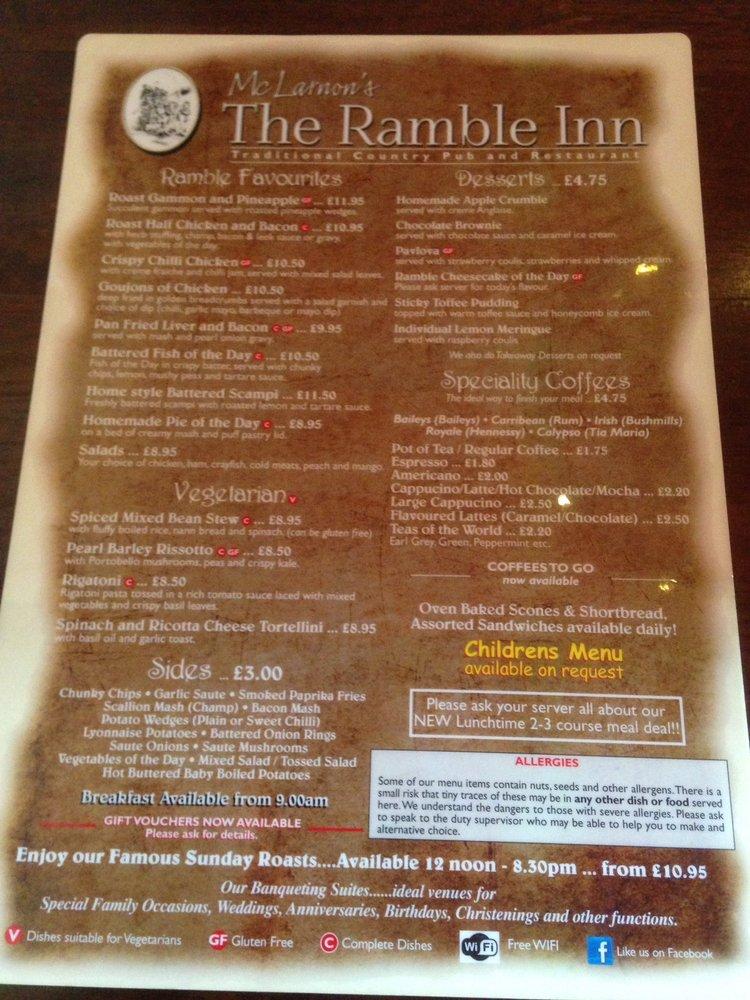 Menu at McLarnons Ramble Inn pub & bar, Antrim