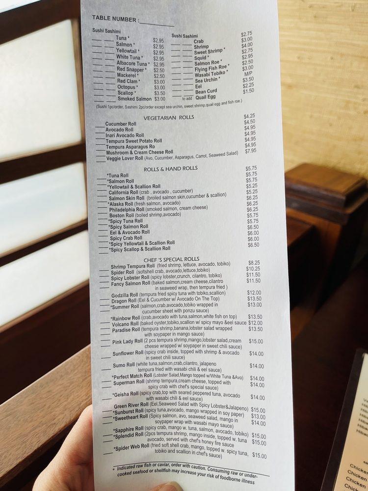 Menu at Sora Japanese Restaurant, Pisgah Forest