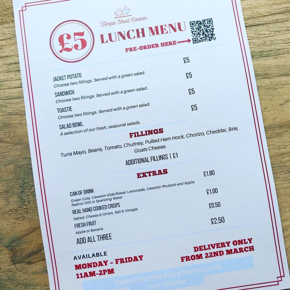Menu at Temple Street Canteen cafe, Keynsham