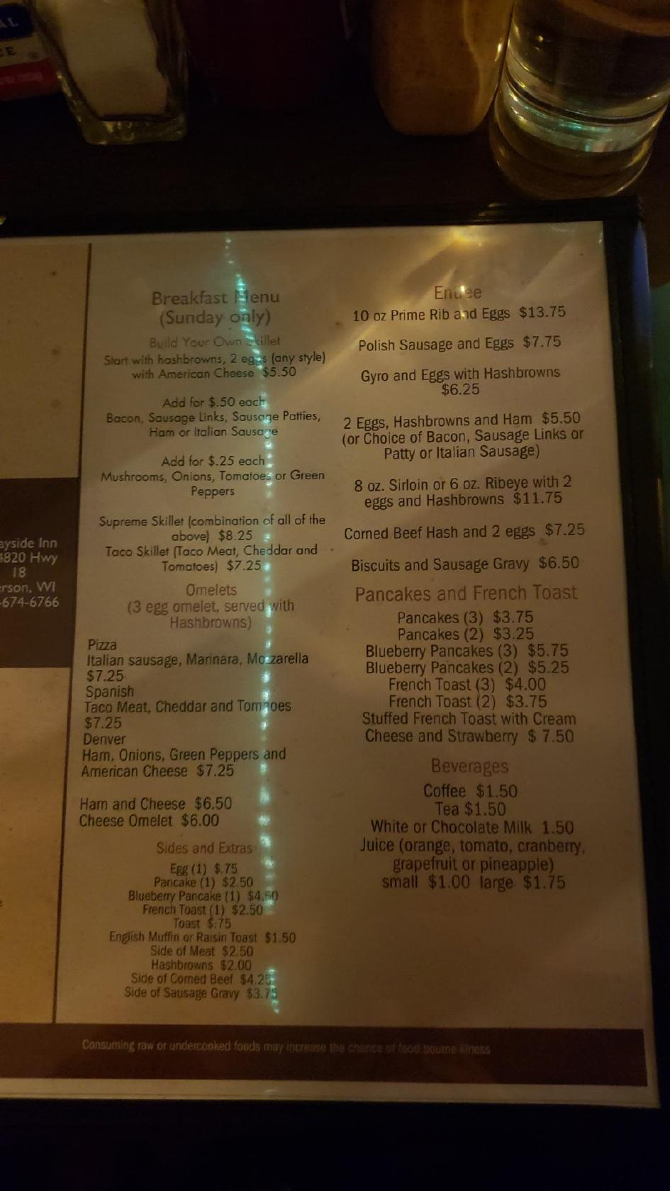 Menu at Wayside Inn restaurant, Jefferson, W4820 US-18