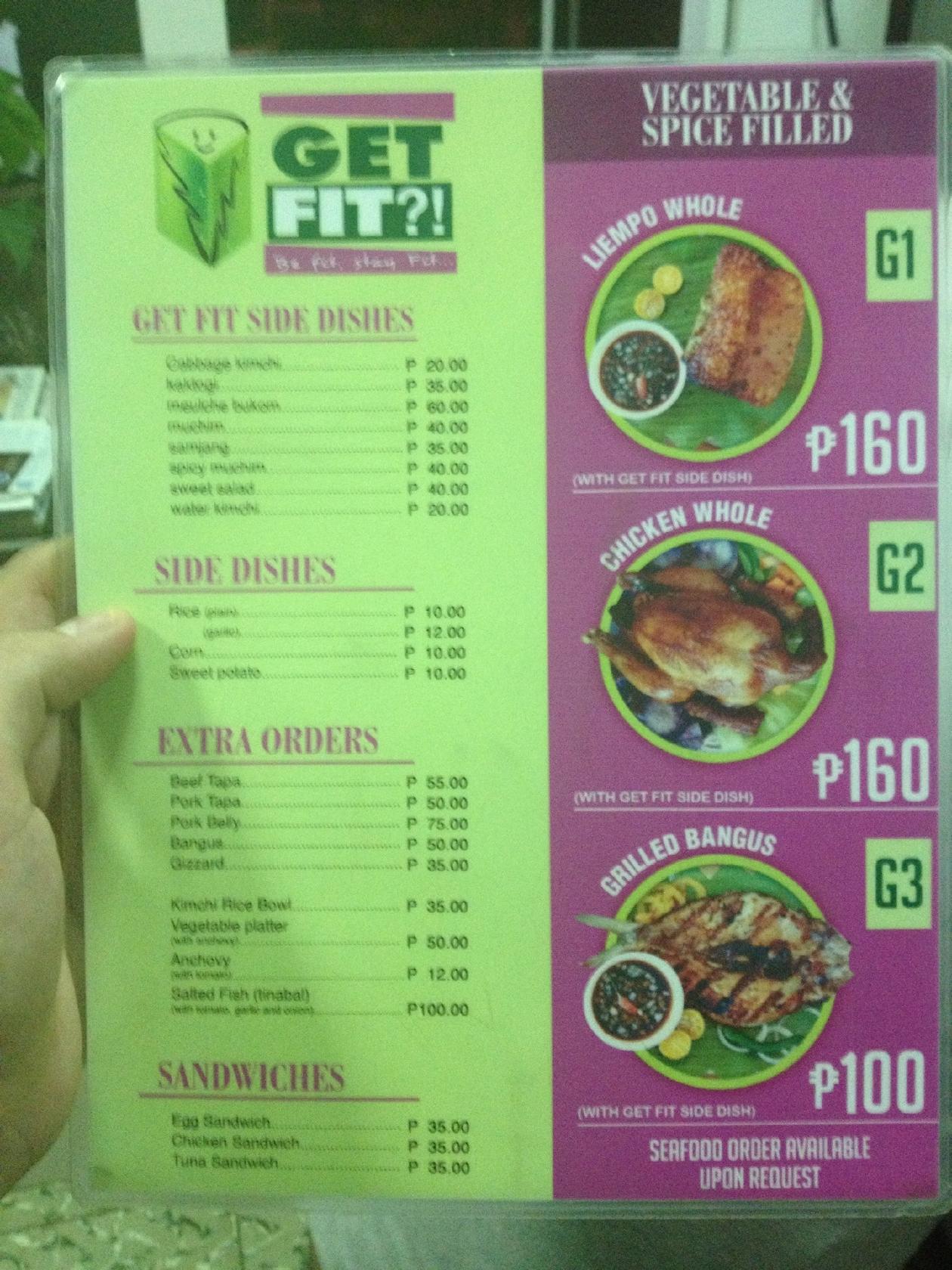 Menu at Get Fit restaurant, Cebu City