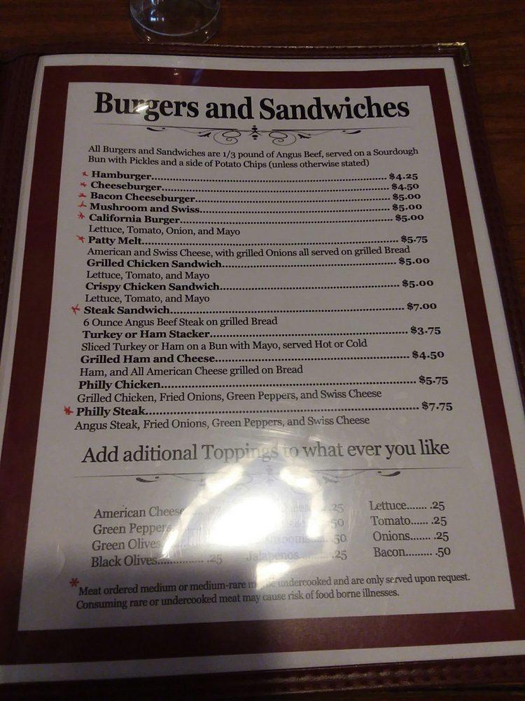 Menu at Kate's Bar, Barron