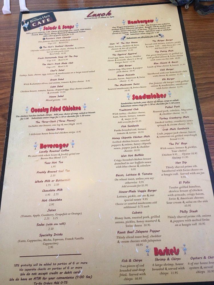 Menu at Little Brown Hen Cafe, Florence