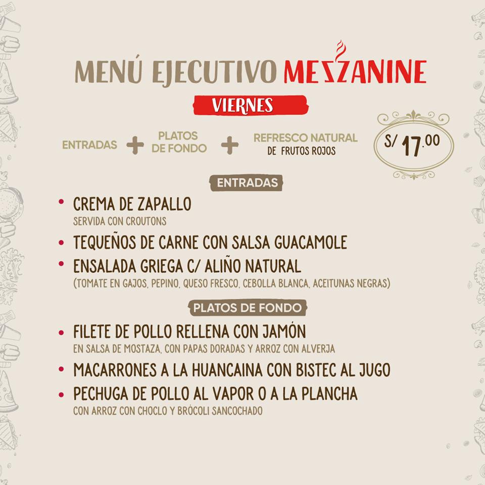 Menu at Mezzanine Cafetería Restobar, Magdalena del Mar, Jr. San Martin 484