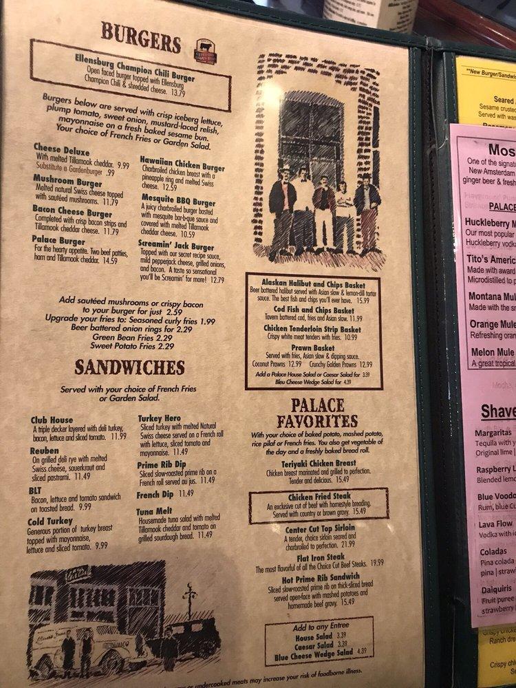 Menu at Palace Cafe, Ellensburg
