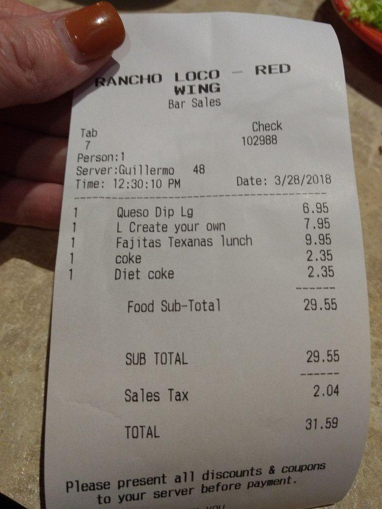 Menu at Rancho Loco Grill & Bar, Red Wing