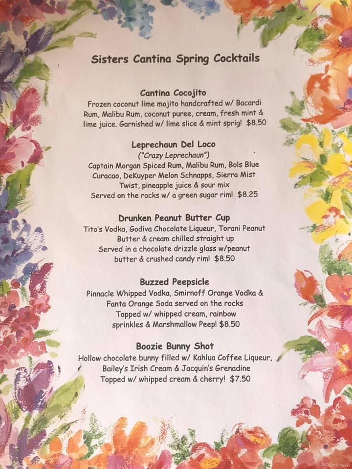 Menu at Sisters Cantina inc restaurant, Tamaqua