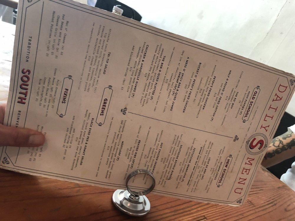 Menu at South restaurant, Sacramento