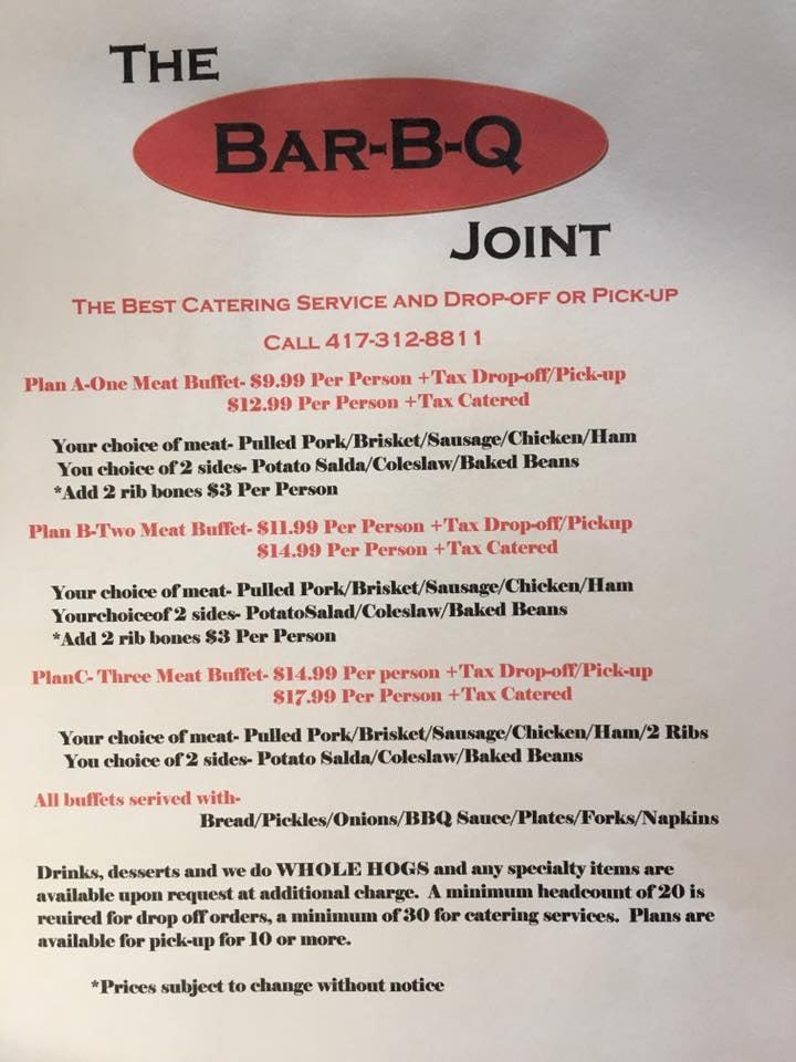 Menu at THE BAR-B-Q JOINT, Neosho
