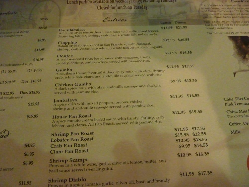 Menu at The Boiler Steam Kettle Cooking restaurant, Chino Hills