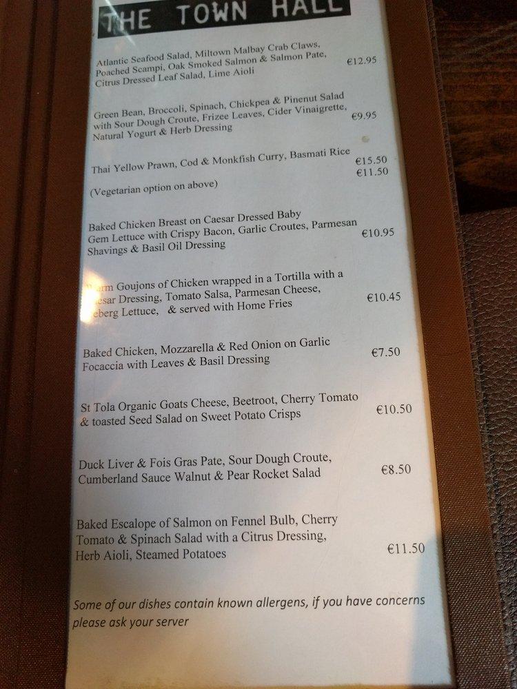 Menu at Town Hall Bistro cafe, Ennis