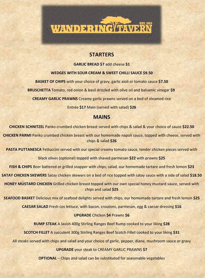 Menu at Wandering Tavern pub & bar, Wandering