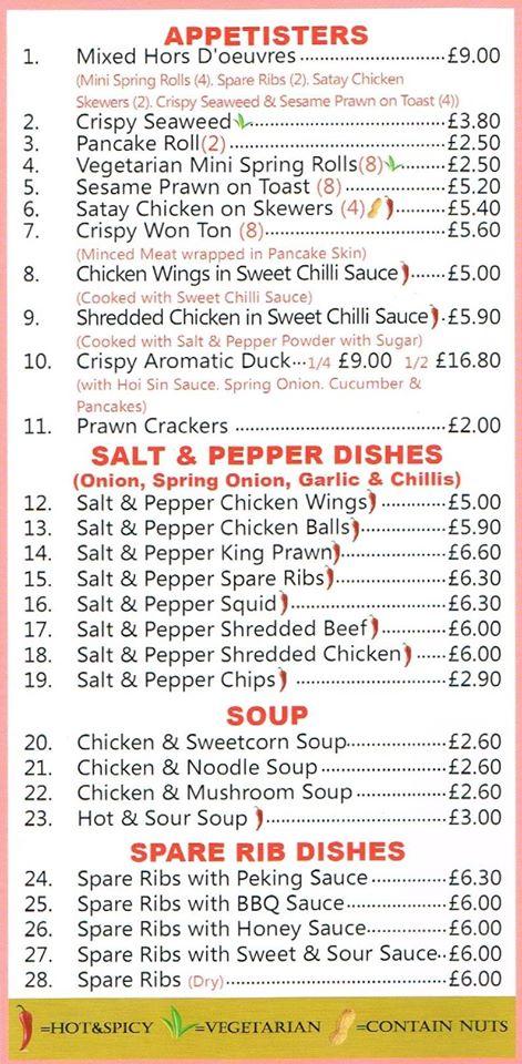 Menu at Chans Chinese Takeaway fast food, Torquay