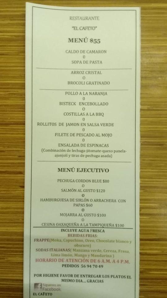 Menu at El cafeto, Mexico City, Central de abastos Pasillo 4 kl
