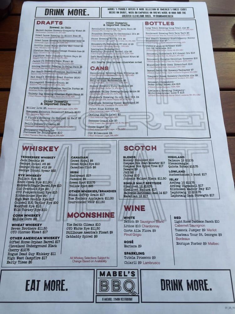 Menu at Mabel's BBQ, Cleveland