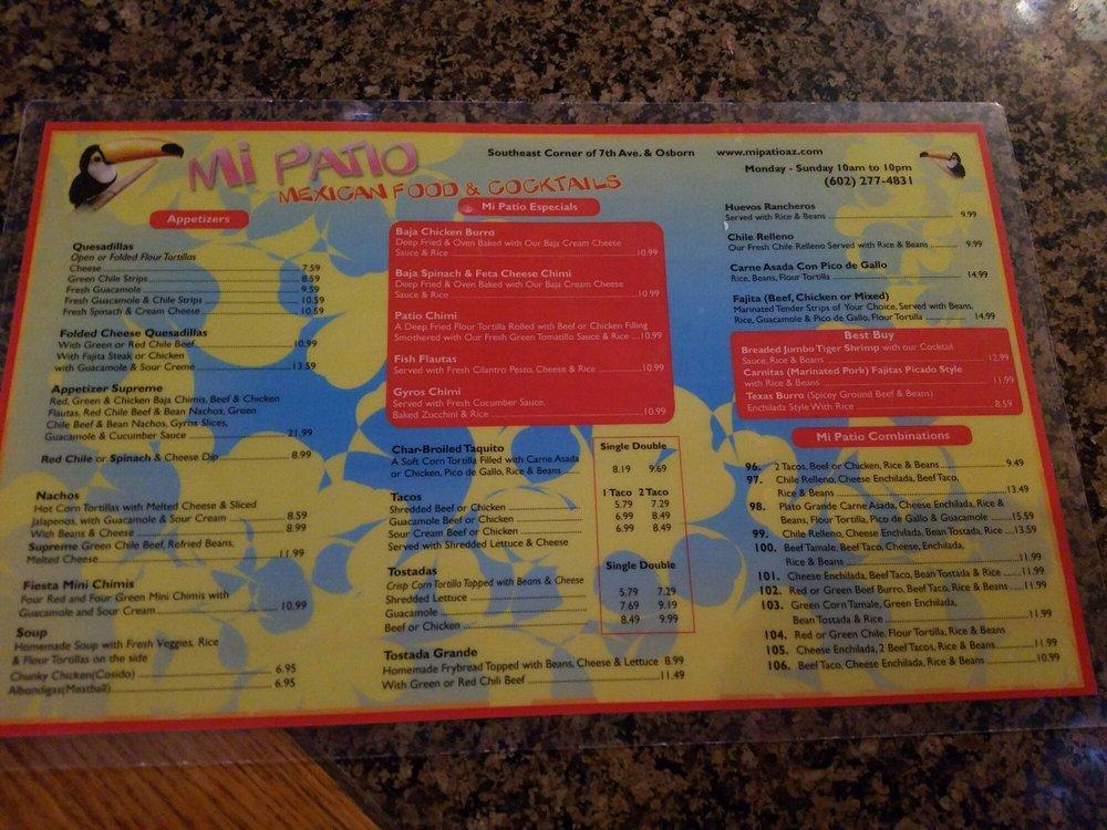 Menu at Mi Patio Mexican Restaurant, Phoenix