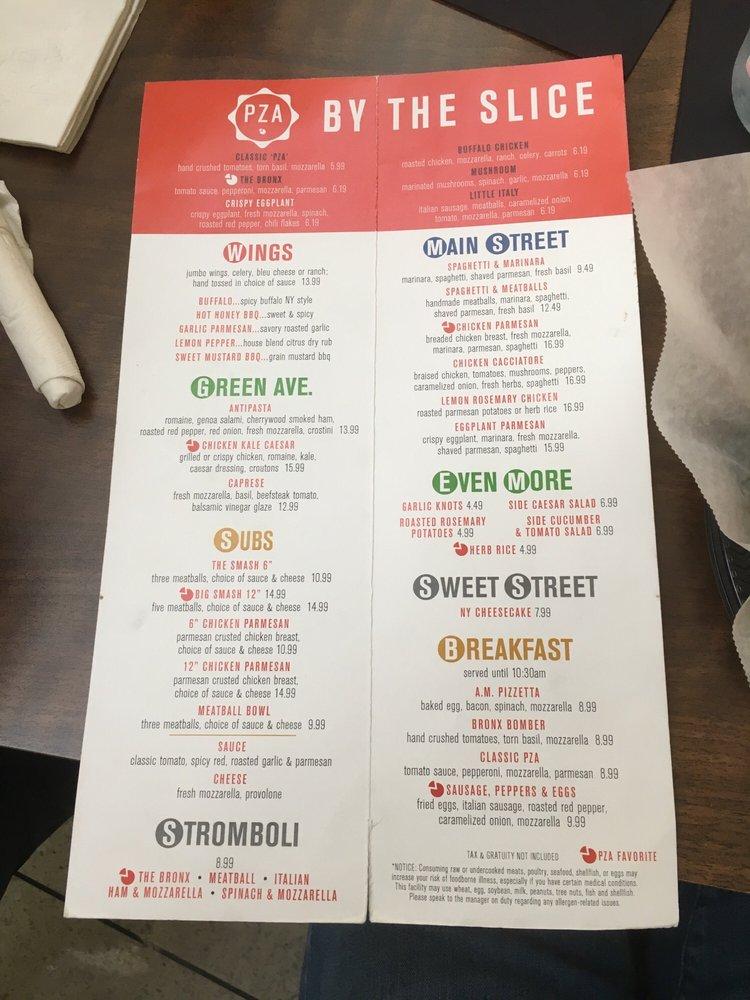 Menu at PZA pizzeria, New York City, NY 11430 Post Sec - T1 Pre Sec