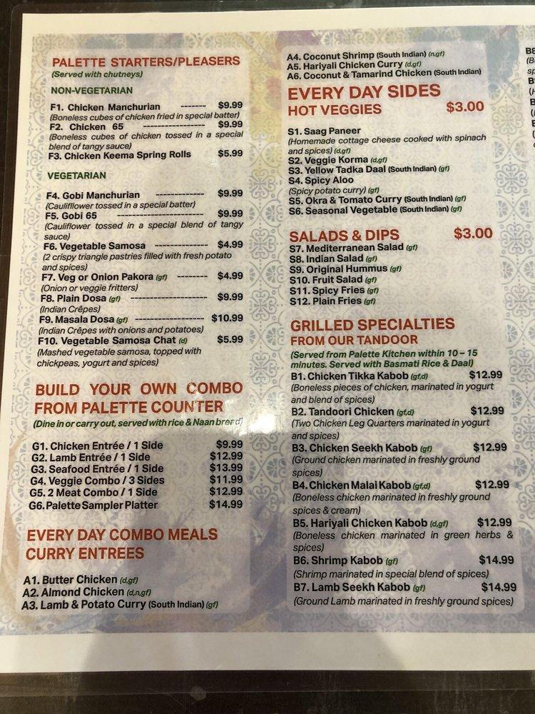 Menu at Palette Indian Kitchen restaurant, Spring, Rayford Rd Suite 200